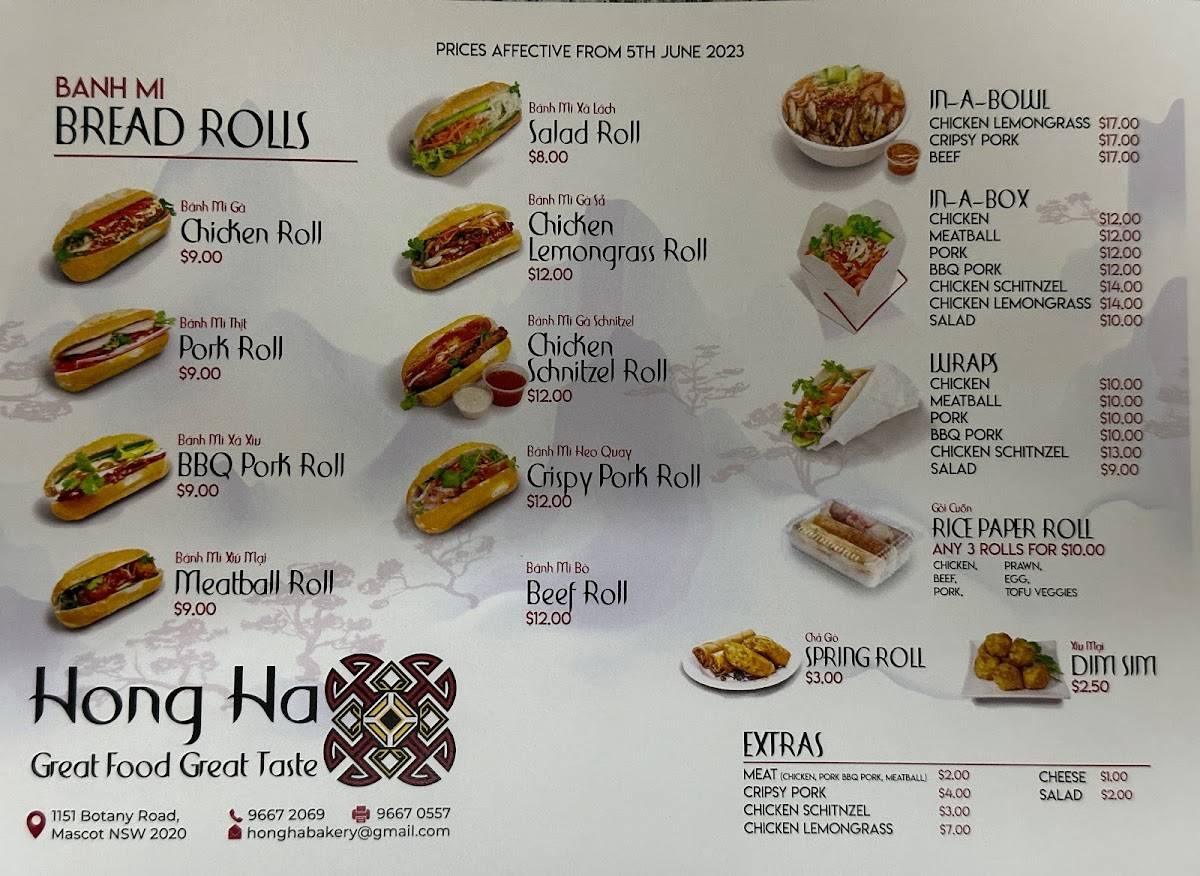Menu at Hong Ha Bakery Mascot, Mascot