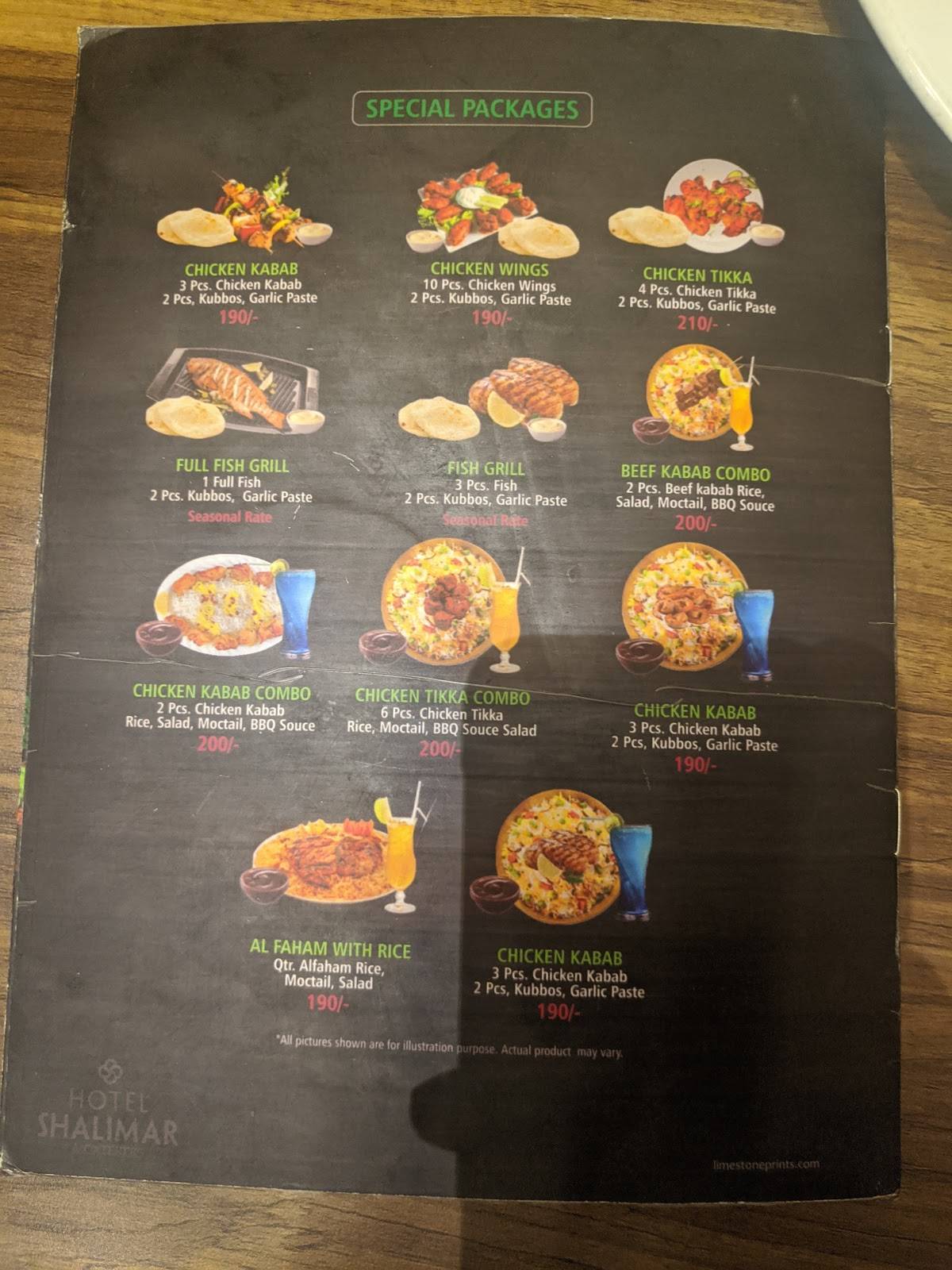 Menu at Hotel Shalimar Veg&Non Veg, India