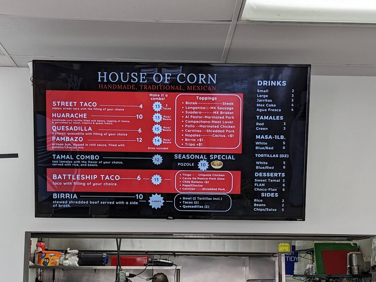 Menu at House of Corn Mexican Cuisine restaurant, Sandy