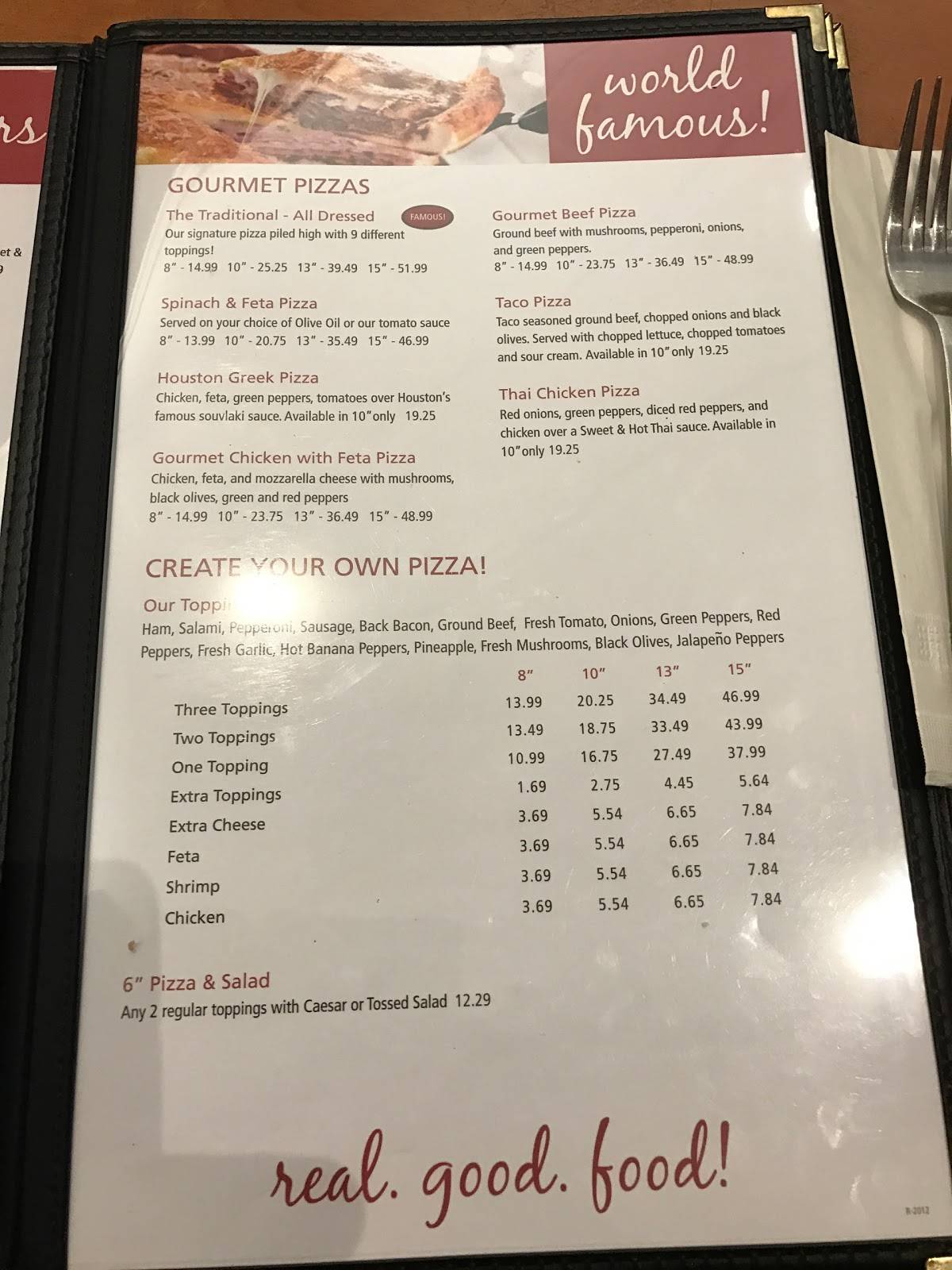 Menu at Houston Pizza pizzeria, Regina, Quance St