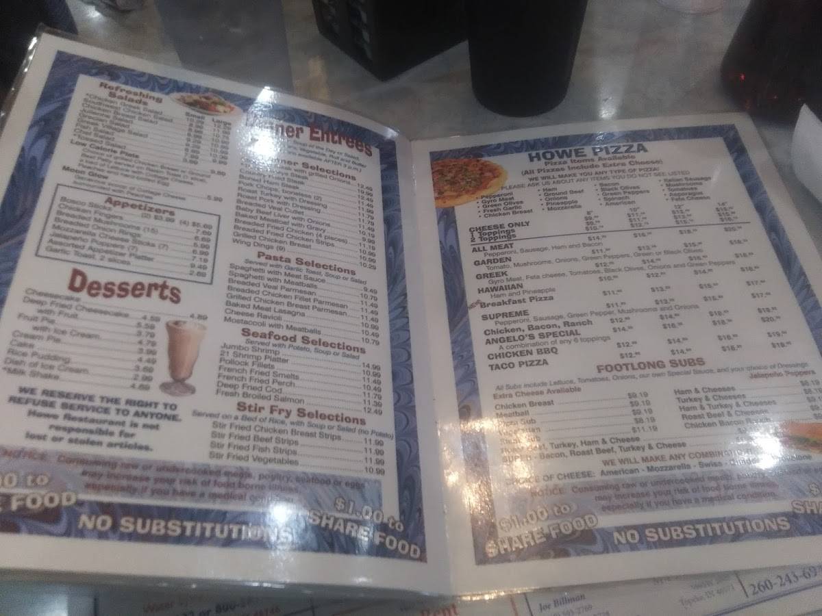 Menu at Howe restaurant, Howe, IN-9