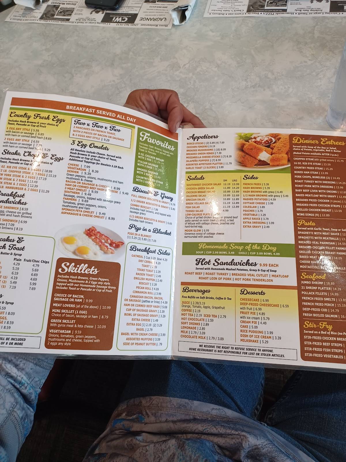 Menu at Howe restaurant, Howe, IN-9