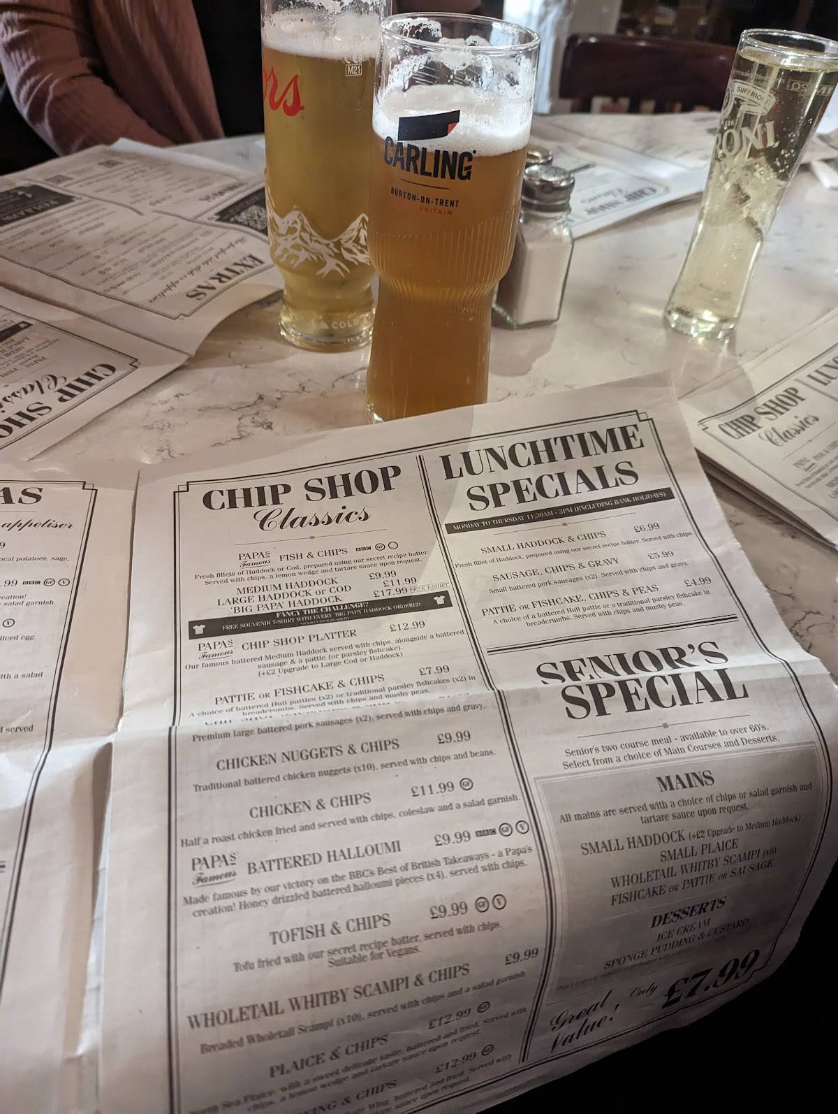 Menu at Papa's Fish & Chips restaurant, Hull, Great Gutter Ln W