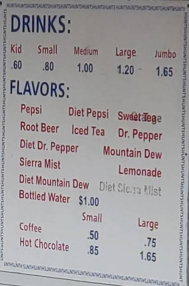 Menu at Hunt's Dairy Bar, Farmington, 403 Sainte Genevieve Ave