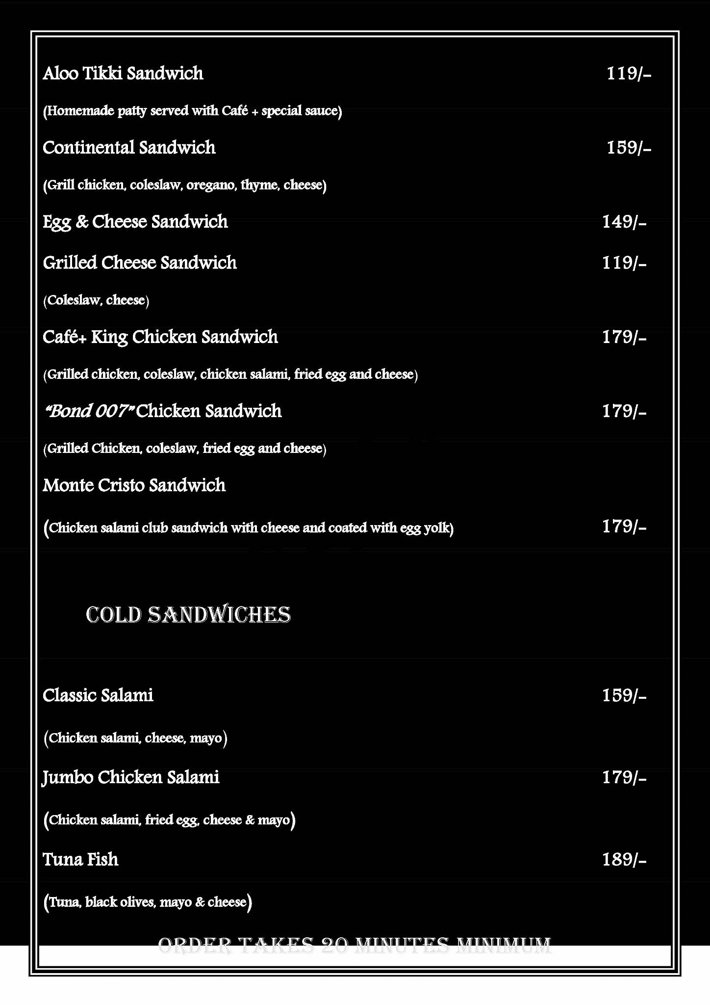 Menu at Cafe +, Secunderabad, Secunderabad 500062