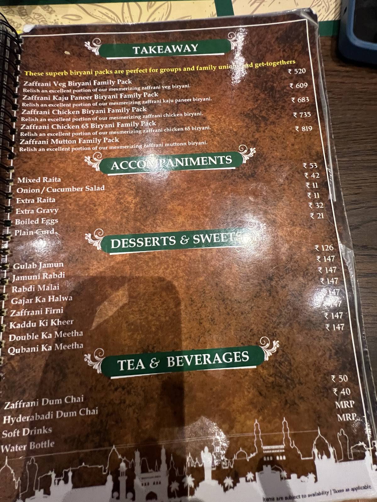 Menu at Pista House Gachibowli, Hyderabad, Telecom Nagar Extension