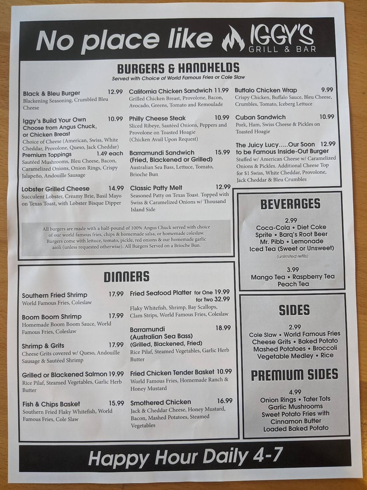Menu at Iggy's Grill and Bar, Fruit Cove