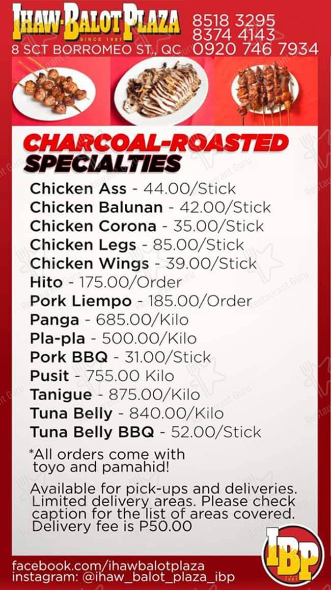 Menu at Ihaw Balot Plaza restaurant, Quezon City