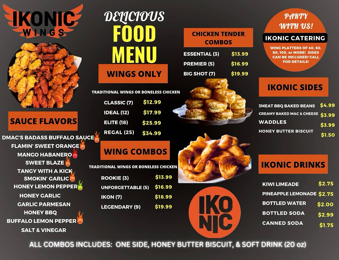 Menu at Ikonic Wings restaurant, Lacey