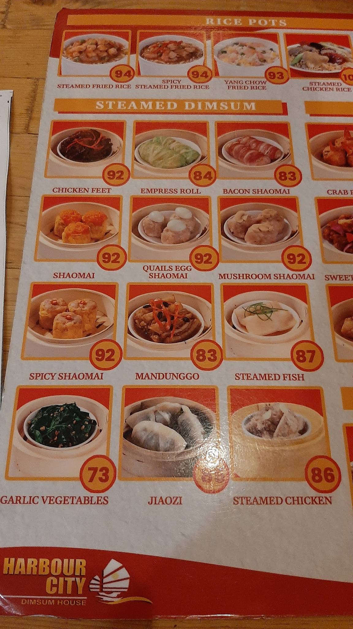Menu at Harbour City Dimsum House restaurant, Iloilo City