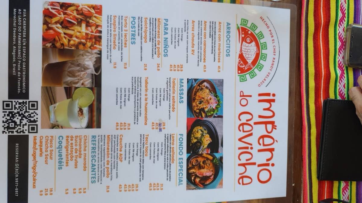 Menu at Império do Ceviche restaurant, Marechal Deodoro