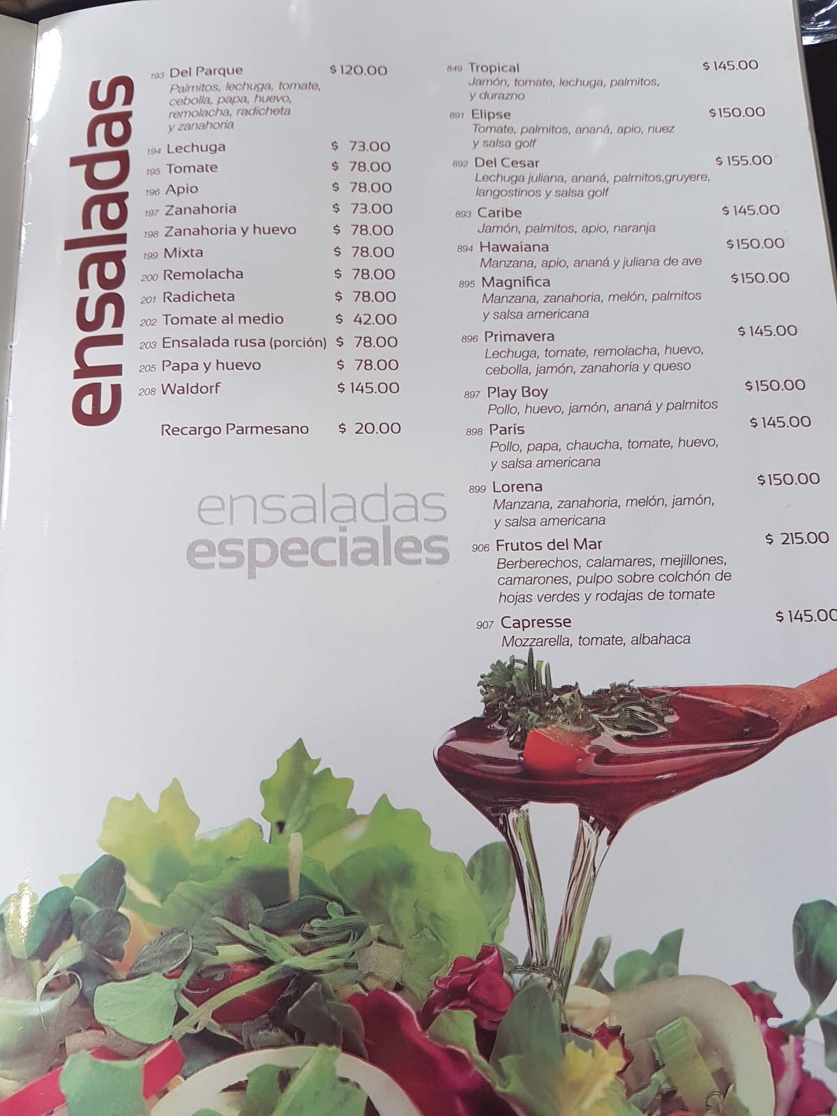 Carta de Restaurante Impala del Parque, Buenos Aires, Av. Eva Perón 1704