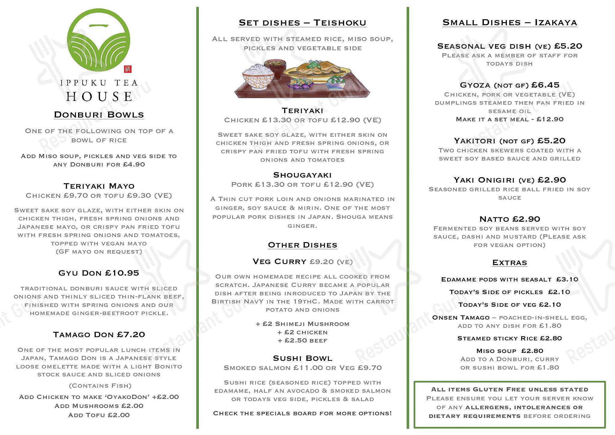 Menu at Ippuku Tea House cafe, York