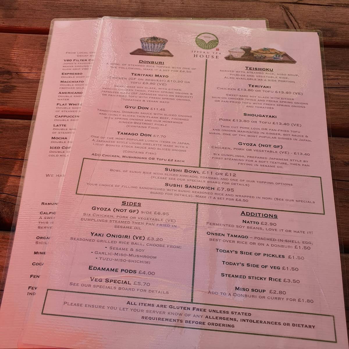 Menu at Ippuku Tea House cafe, York