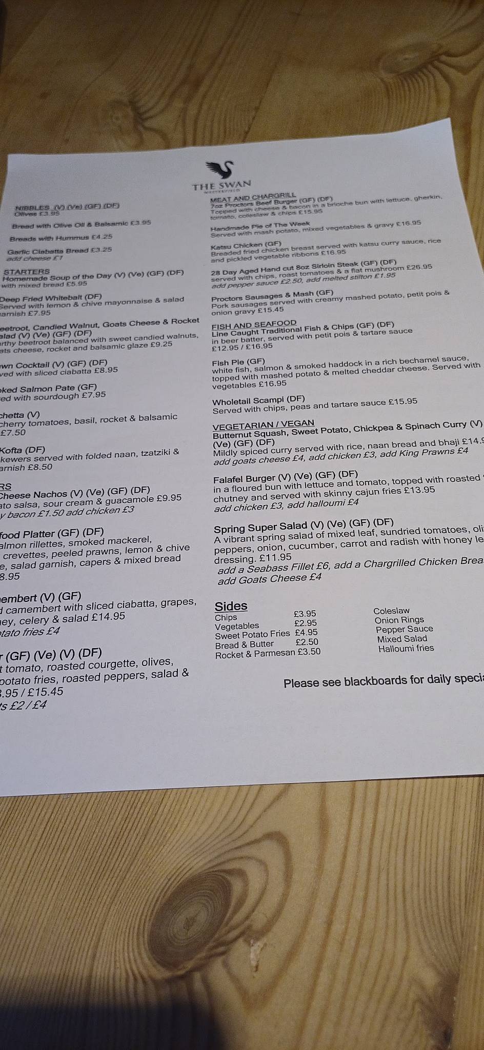 Menu at The Swan pub & bar, Ipswich, Westerfield Rd