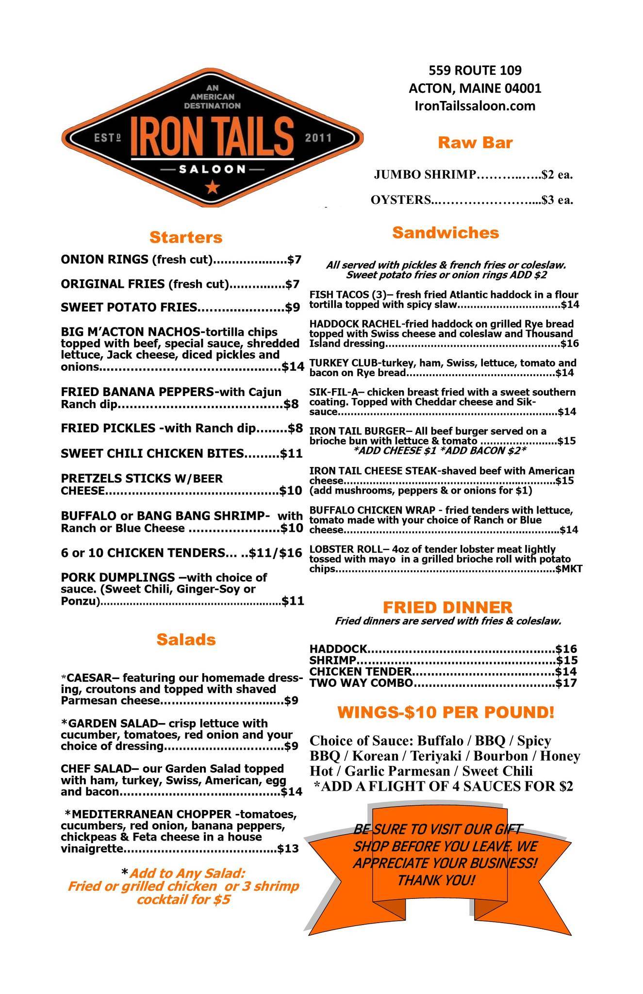 Menu at Iron Tails Saloon pub & bar, Acton