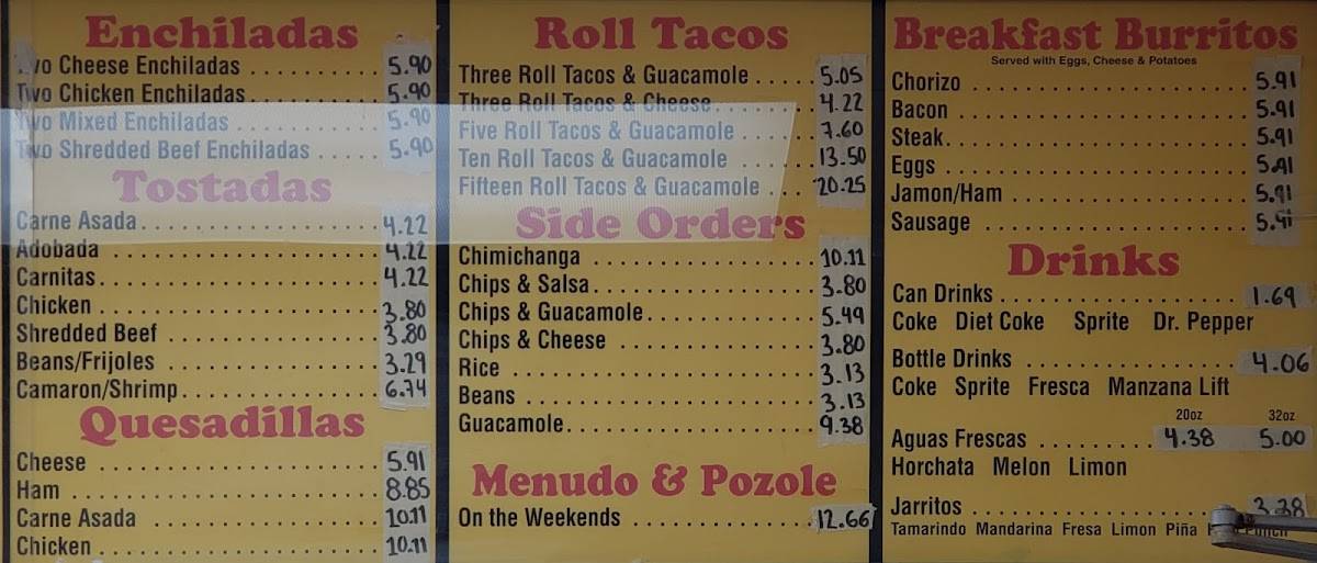 Menu at San Diego Tacos restaurant, Irving, N MacArthur Blvd