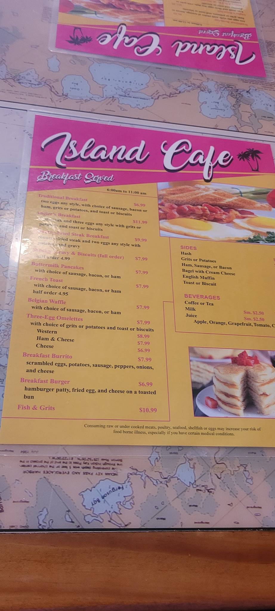 Menu at Island Cafe, Everglades City