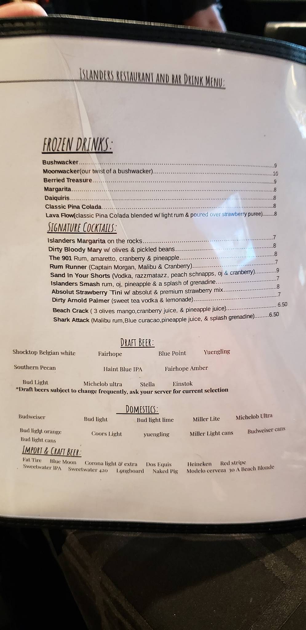 Menu at Islanders Restaurant & Bar, Dauphin Island