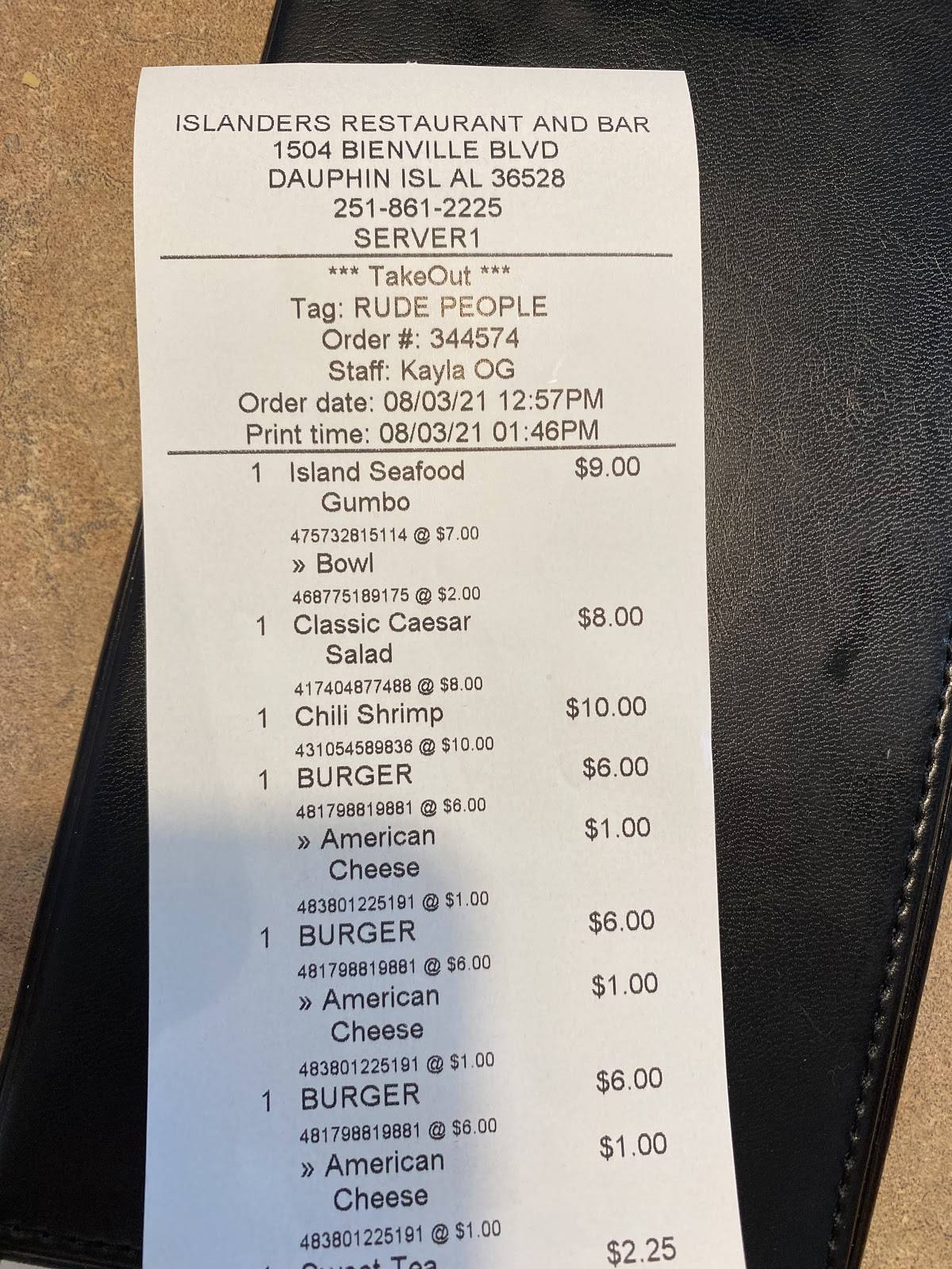 Menu at Islanders Restaurant & Bar, Dauphin Island