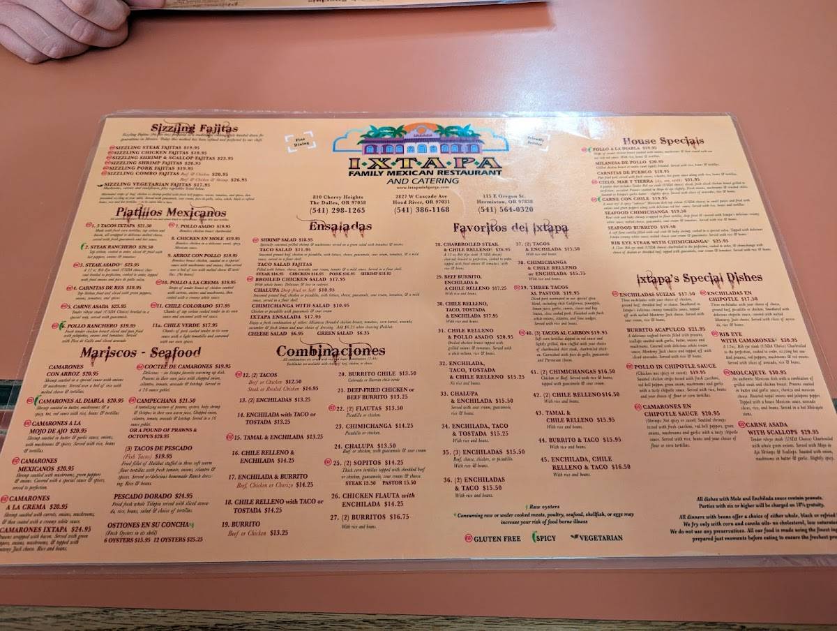 Menu at Ixtapa Mexican Restaurant, The Dalles