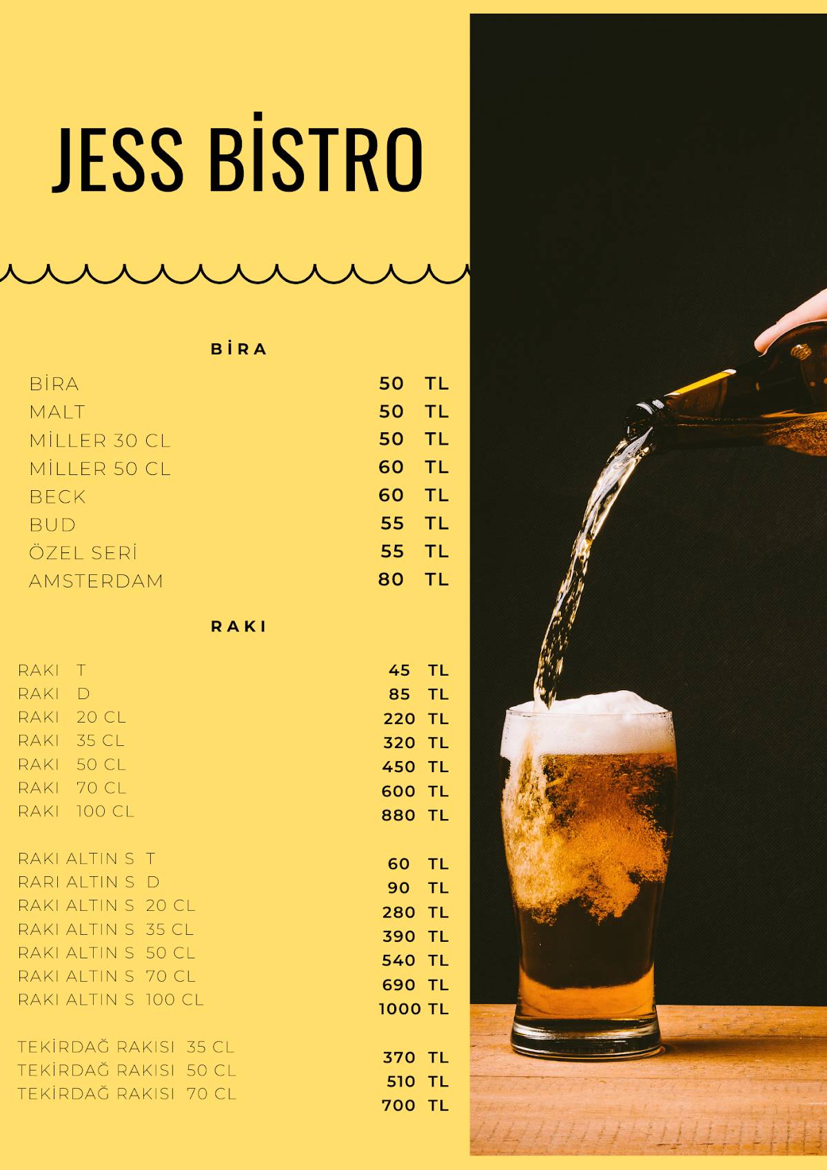 Menu at JESS BİSTRO BAR, Çerkezköy