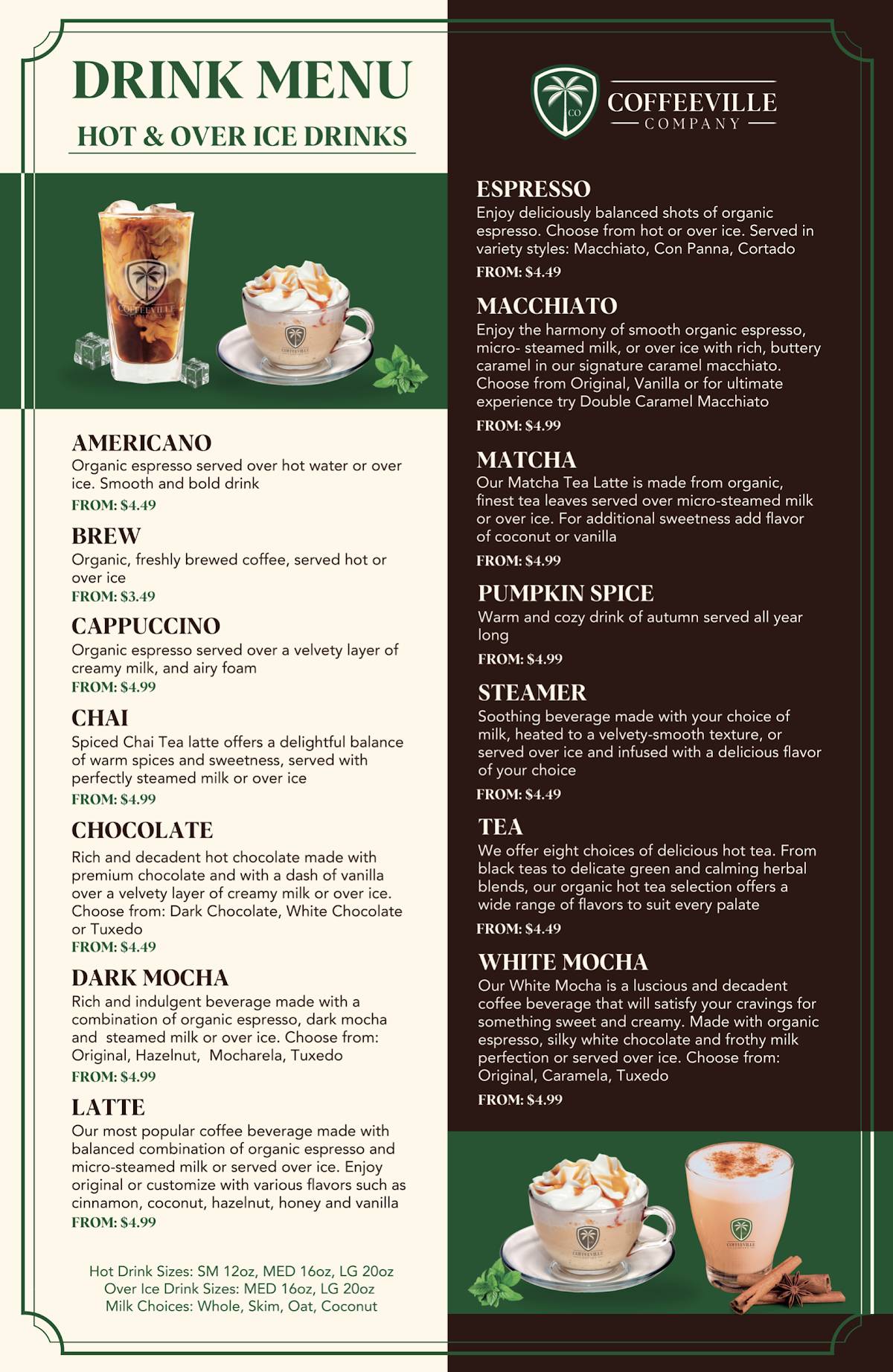 Menu at Coffeeville Company cafe, Jackson