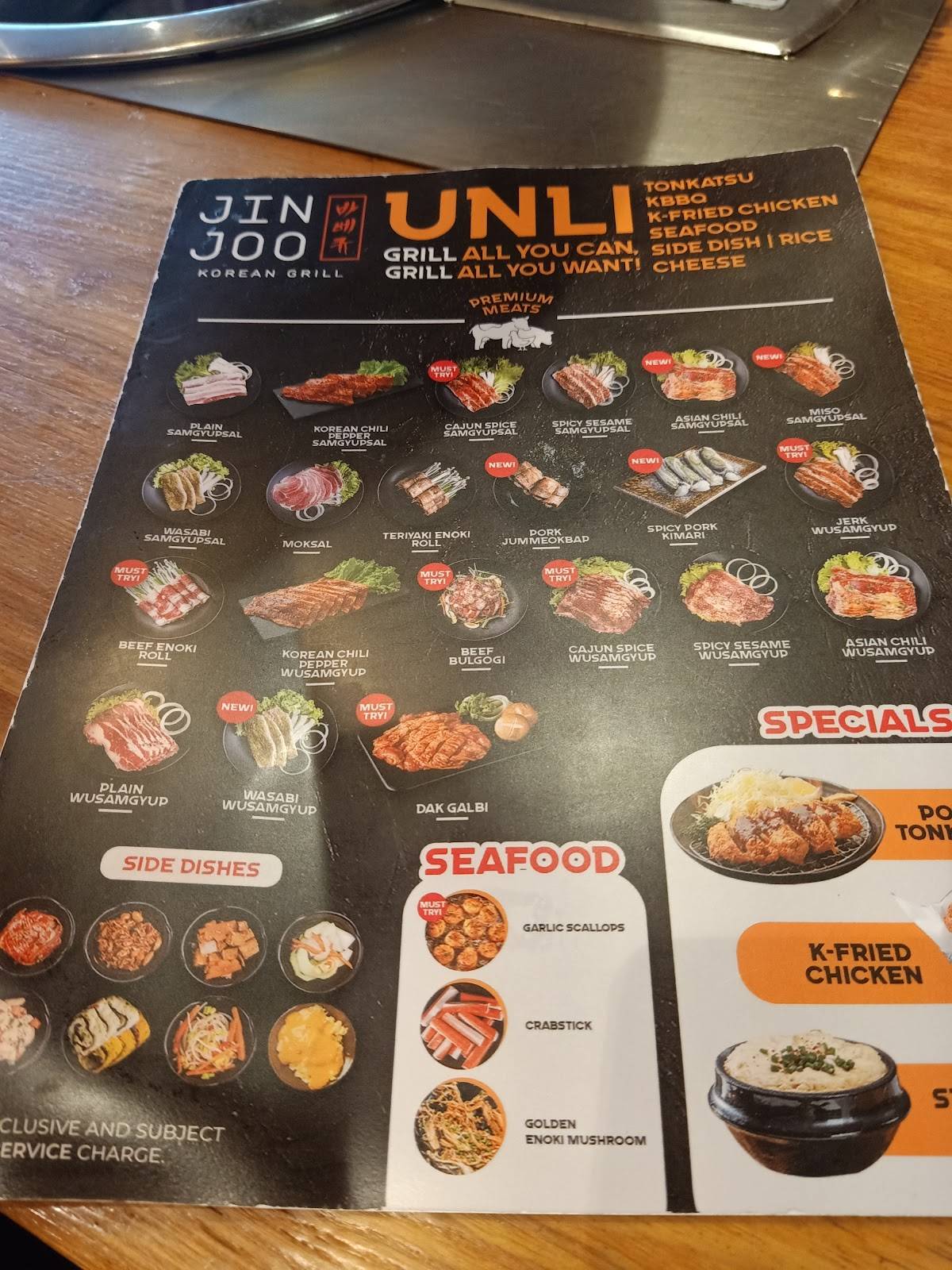 Menu at Jin Joo Korean Grill restaurant, Mandaluyong