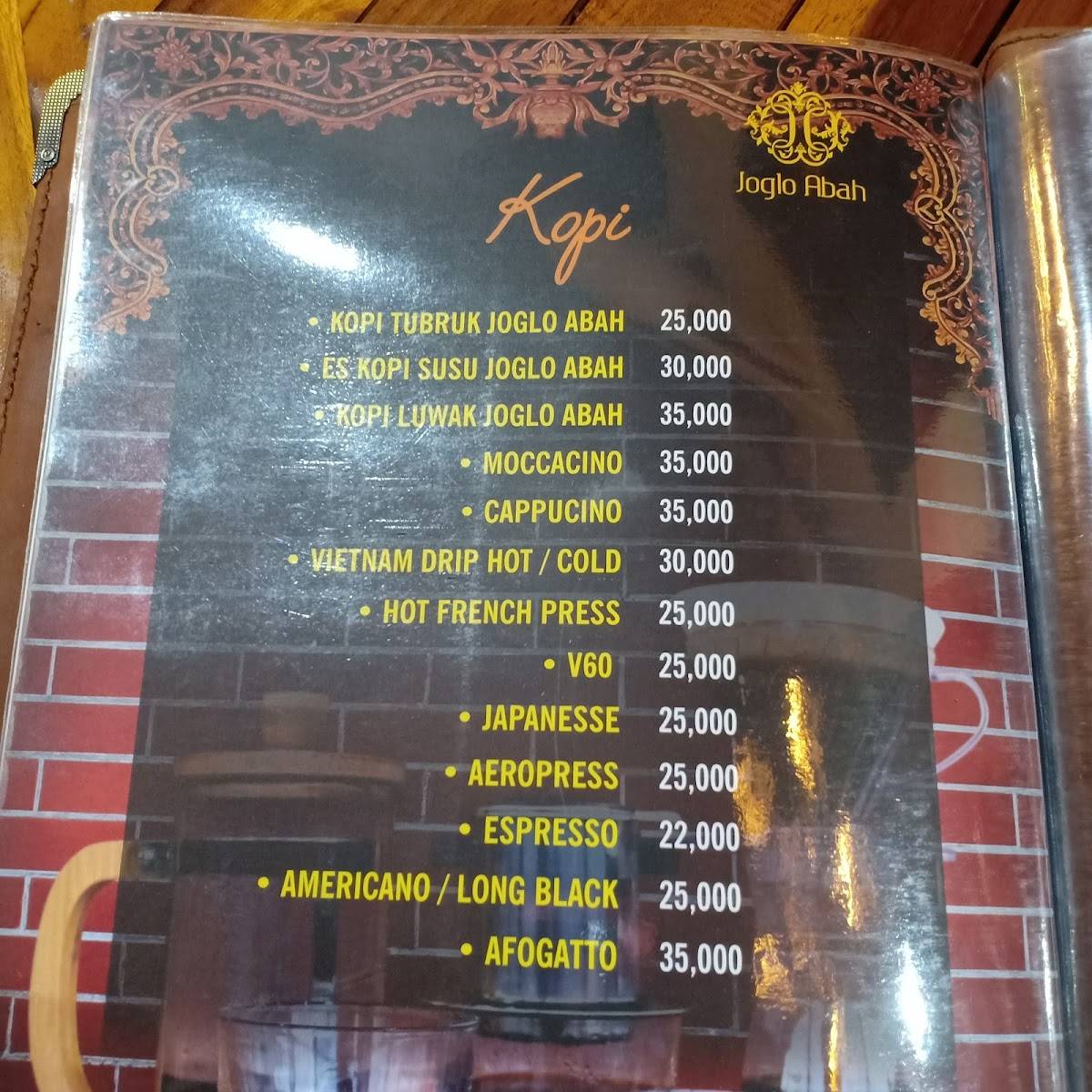 Carta del restaurante Joglo Abah Resto, Kedai Kopi dan Pusat Oleh-oleh ...