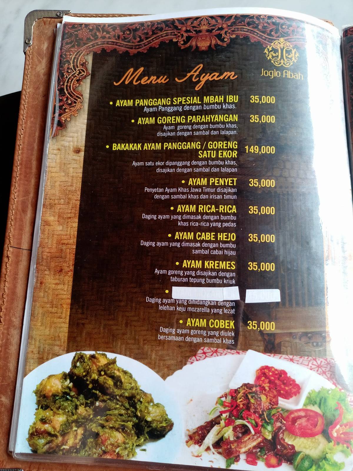 Carta del restaurante Joglo Abah Resto, Kedai Kopi dan Pusat Oleh-oleh ...