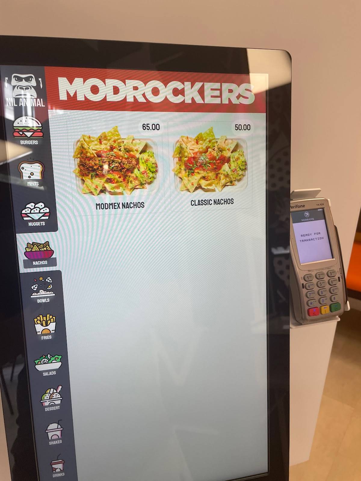 Menu at MODBURGER restaurant, Johannesburg