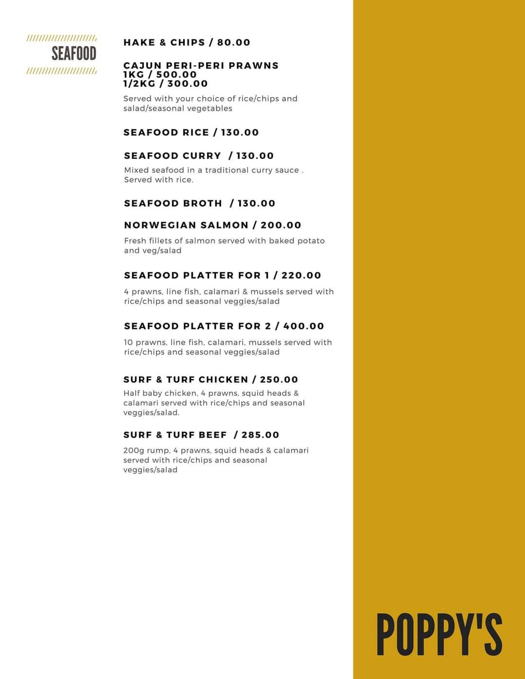 Menu at Poppy's Restaurant, Randburg, Corner Beyers Naude Drive and