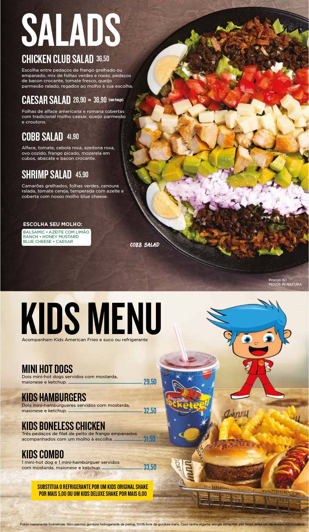 Menu em Johnny Rockets restaurante, Gramado