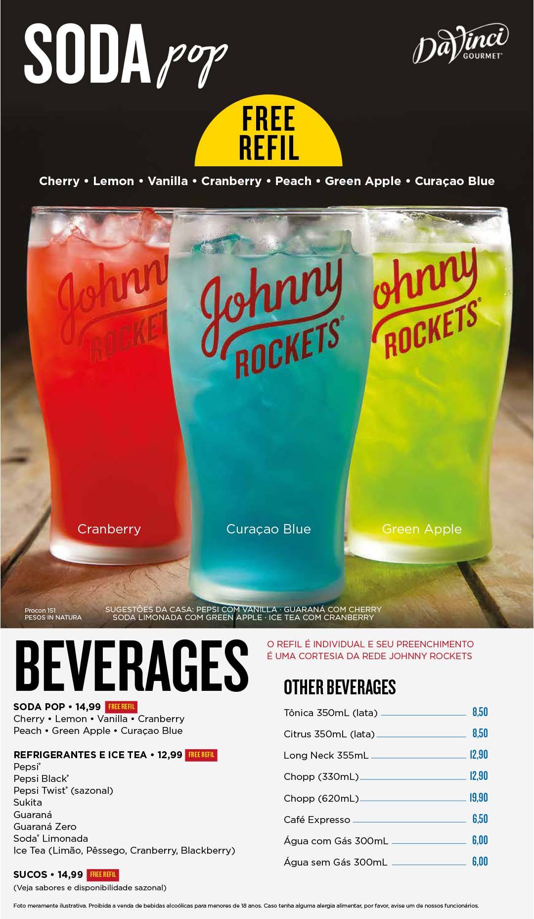Menu em Johnny Rockets restaurante, Gramado