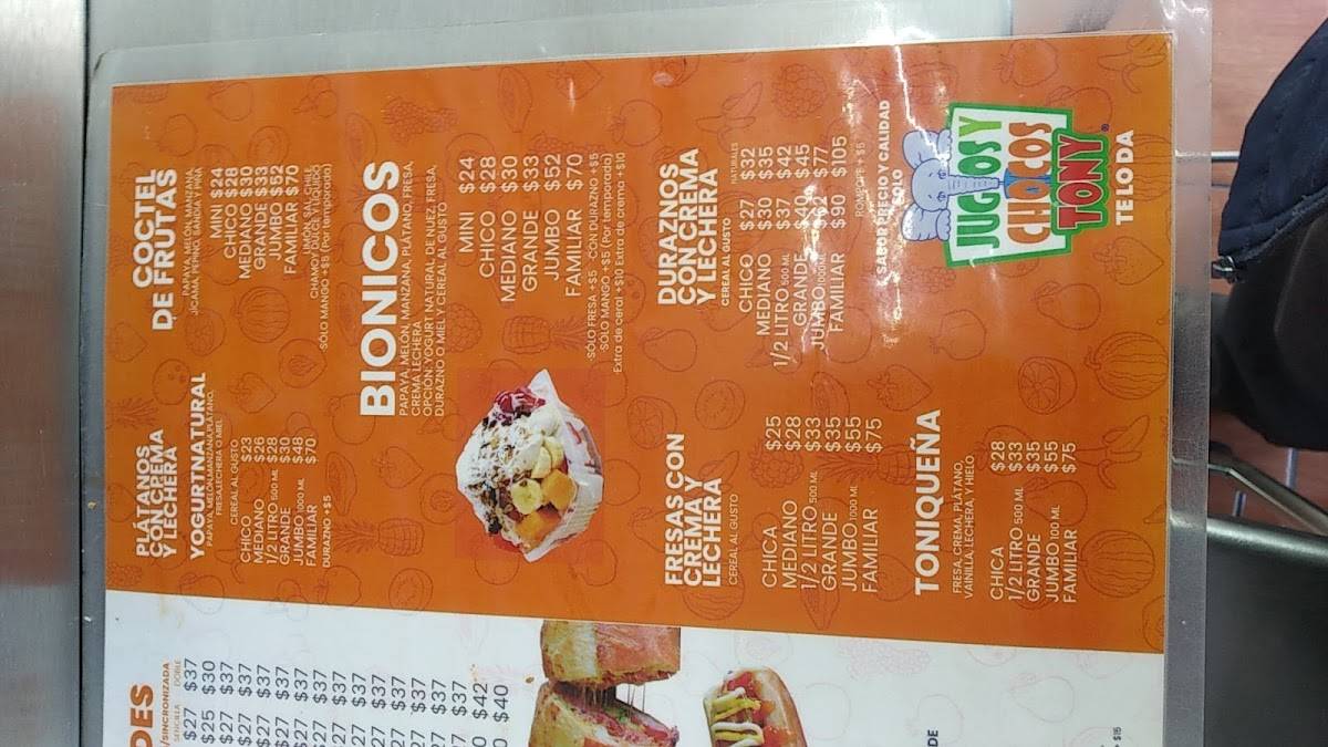Carta del pub y bar Jugos y Chocos Tony, Aguascalientes, Profesor ...