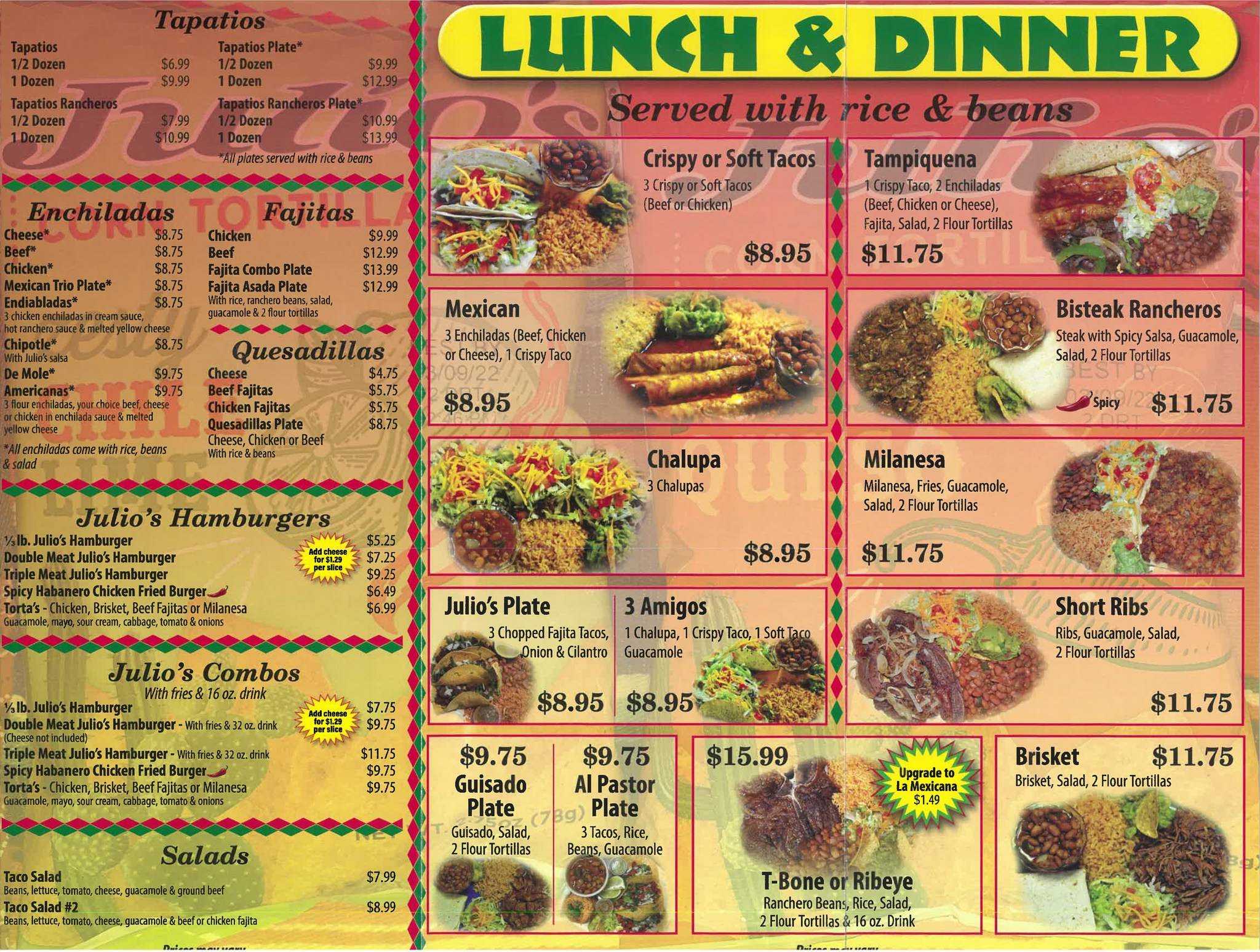 Menu at Julio's Seasoning & Corn Chips restaurant, Del Rio, US-90