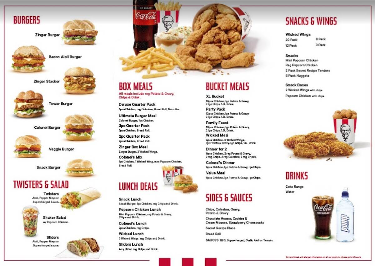 Menu at KFC Avondale restaurant, Auckland