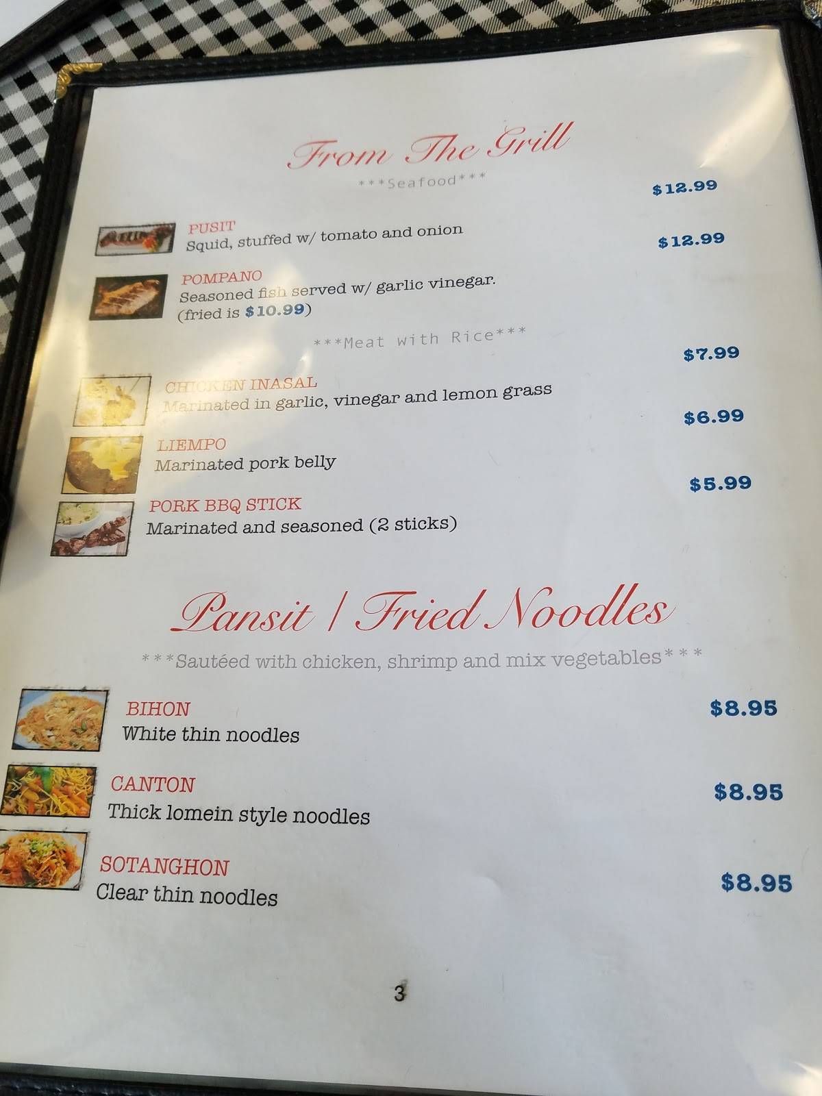 Menu at Kabayan Grill Filipino Restaurant, Kissimmee