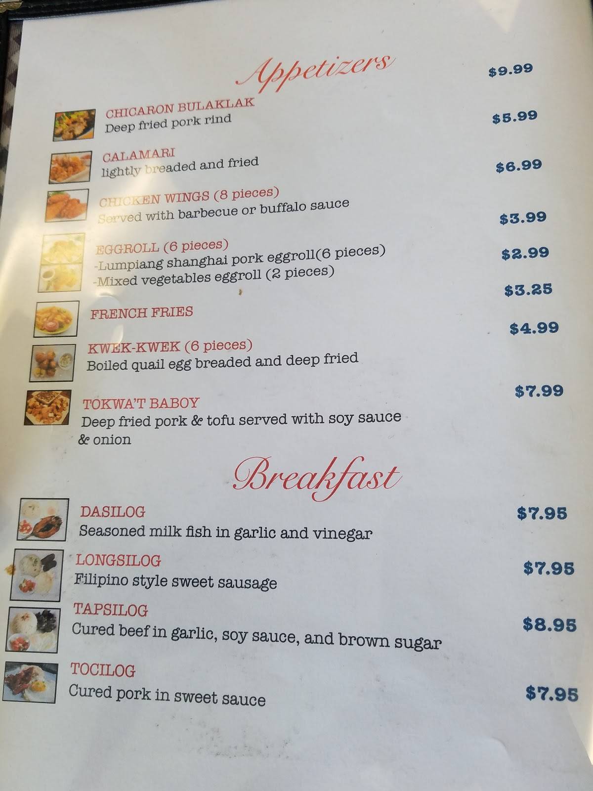 Menu at Kabayan Grill Filipino Restaurant, Kissimmee