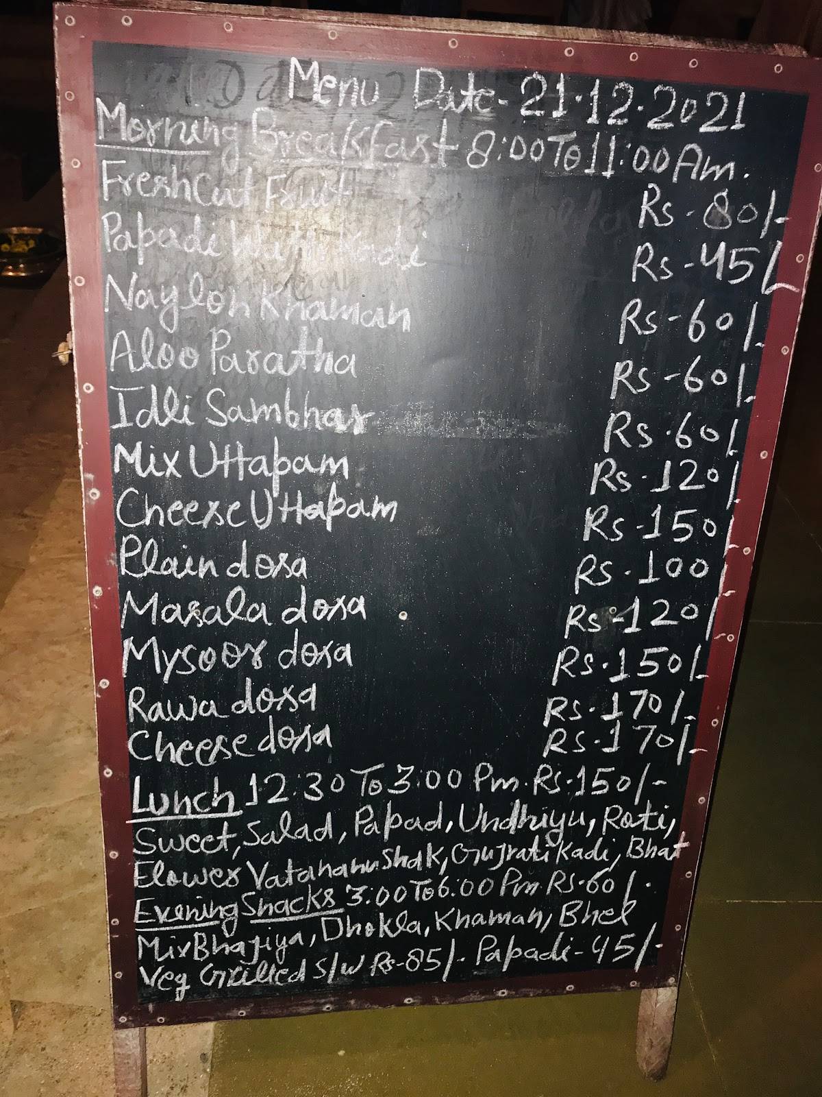 Menu at Kamla, Ahmedabad, 2GV9+M34