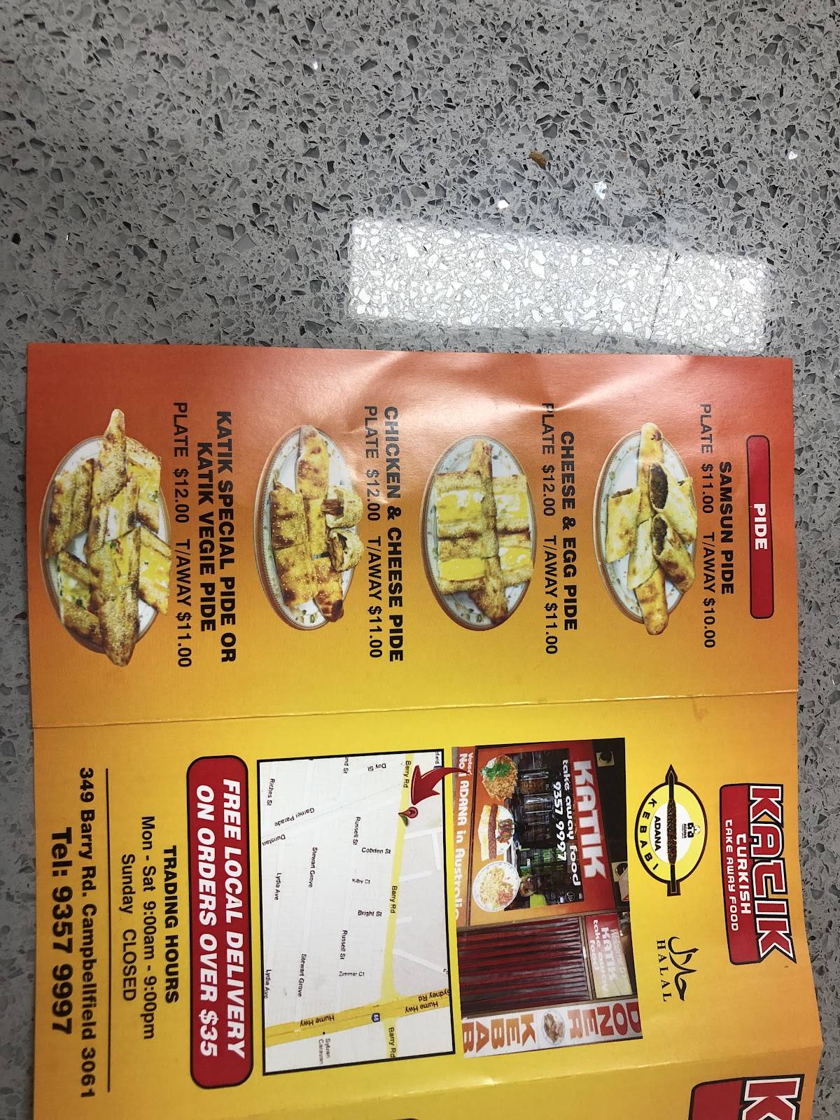 Menu at Katik Turkish Take Away fast food, Campbellfield