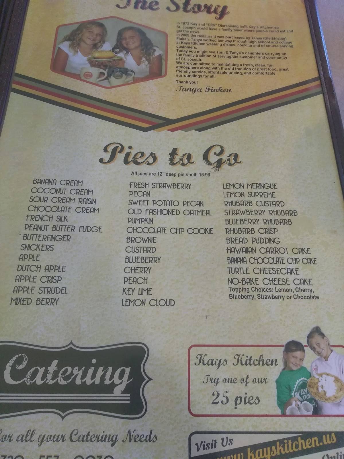 Menu at Kay's Kitchen restaurant, Saint Joseph