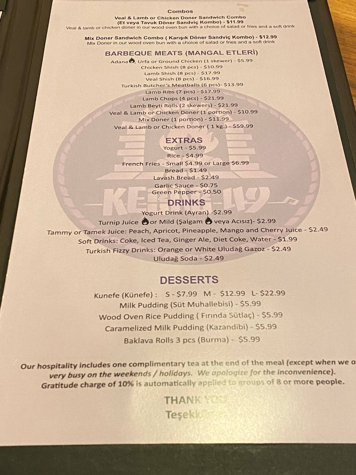 Menu at Kebab 49 - Turkish Restaurant, Toronto