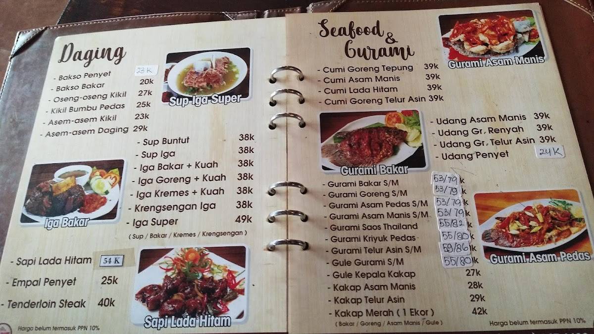 Menu at Kayu Manis restaurant, Kediri