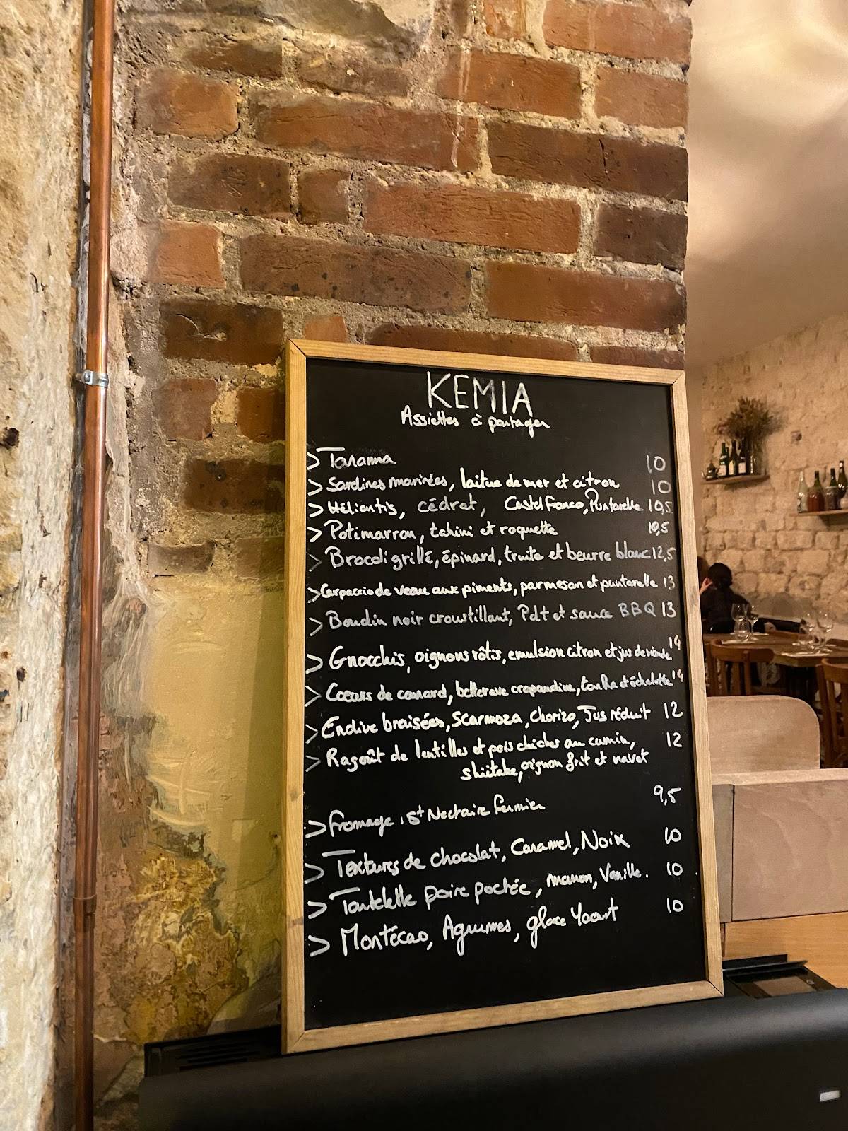 Menu at Kémia restaurant, Paris
