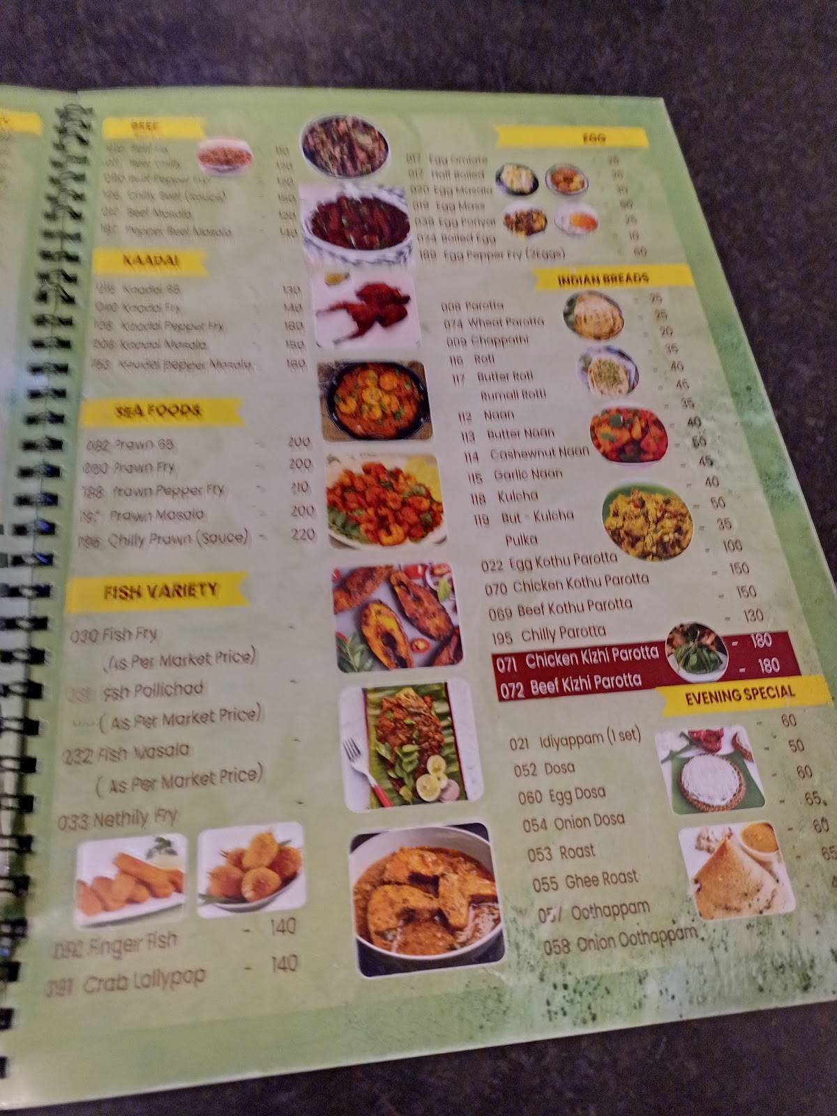 Menu at Kerala Mess, Tiruchirappalli, D 99