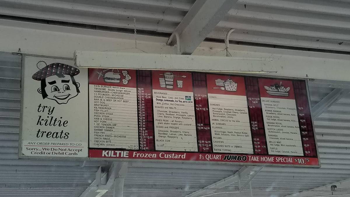 Menu at Kiltie Drive-In restaurant, Oconomowoc, N48W36154 E Wisconsin Ave