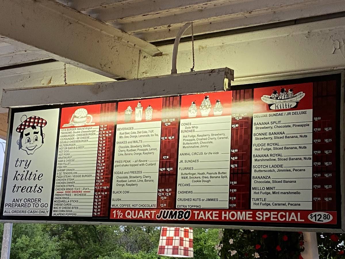 Menu at Kiltie Drive-In restaurant, Oconomowoc, N48W36154 E Wisconsin Ave
