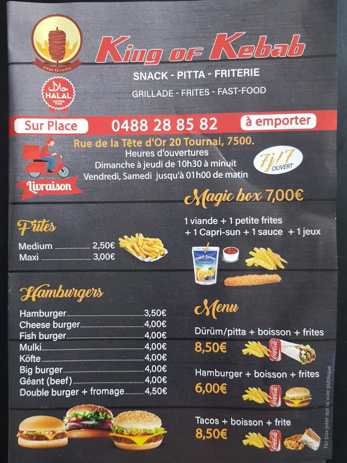 Menu at King of Kebab Livraison 24h/24h, Tournai