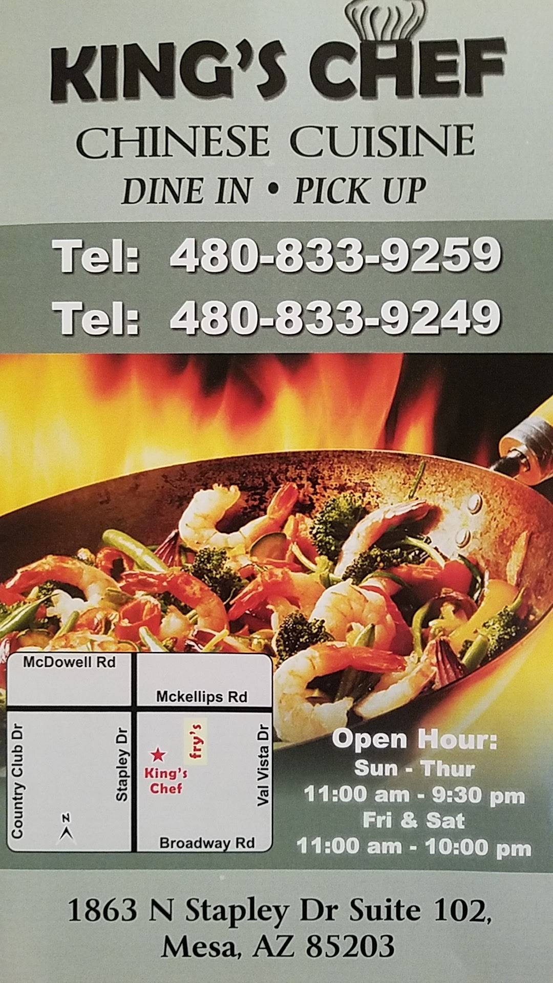Menu at King's Chef Chinese Food restaurant, Mesa